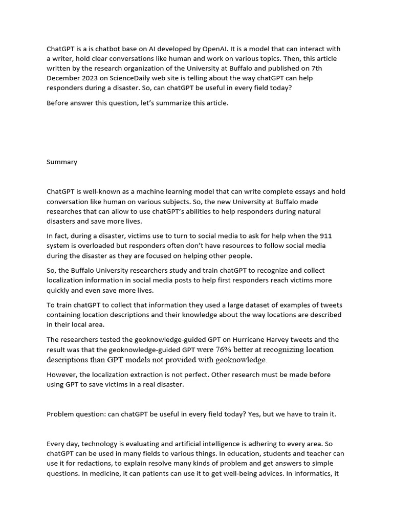 ChatGPT Is A Is Chatbot Base On AI Developed by OpenAI | PDF | Artificial Intelligence ...