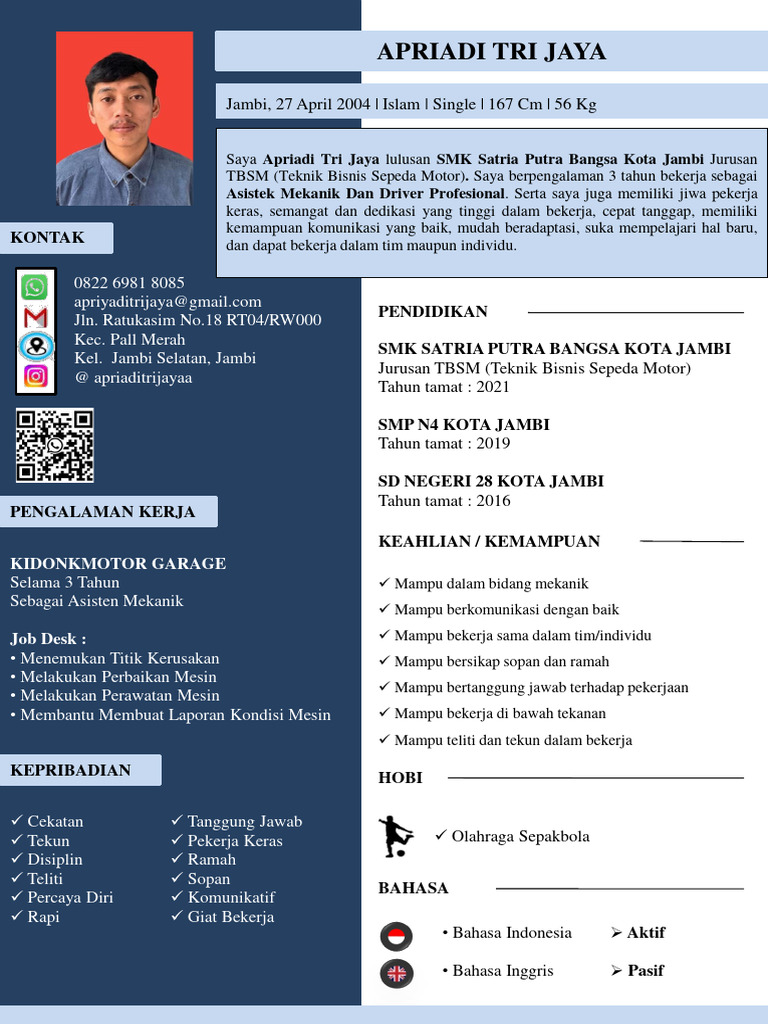CV Surat Lamaran Apriadi Tri Jaya | PDF