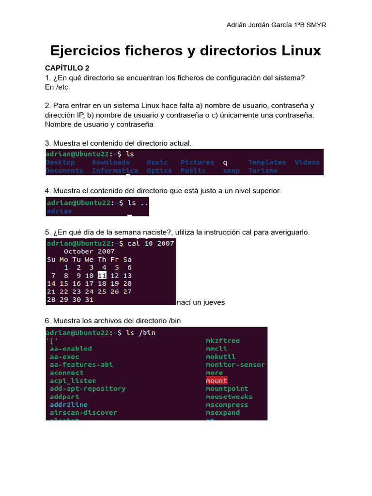 Ejercicios Ficheros y Directorios Linux - AdriánJordánGarcía | PDF | Archivo de computadora ...