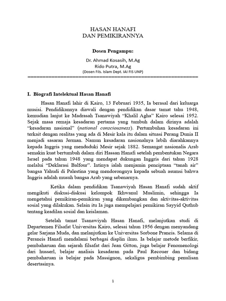 Hasan Hanafi Dan Pemikirannya | PDF