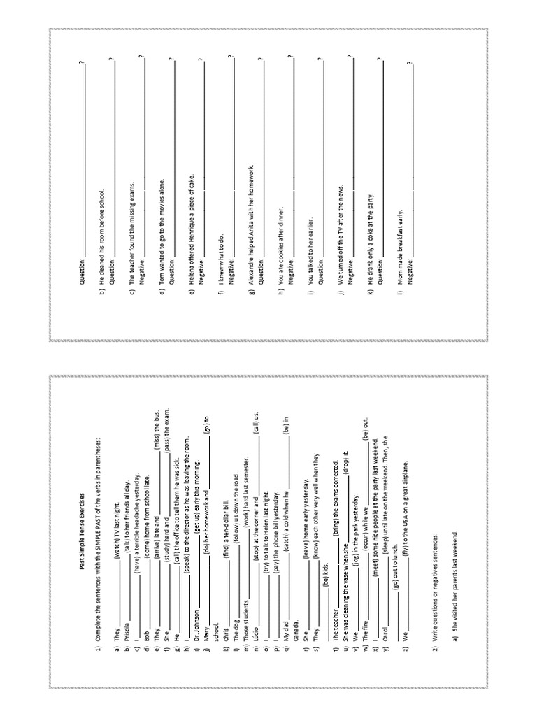 Past Simple review exercises | PDF