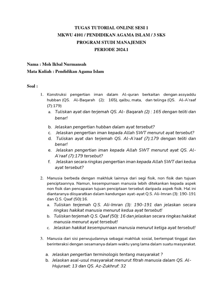 Tugas 1 Pendidikan Agama Islam, Moh Ikbal Nurmansah | PDF