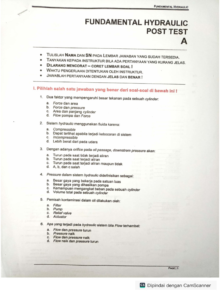 Fundamental Hydraulic Post Test A Pdf