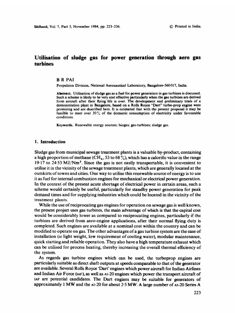Utilization of Sludge Gas | PDF | Gas Turbine | Engines