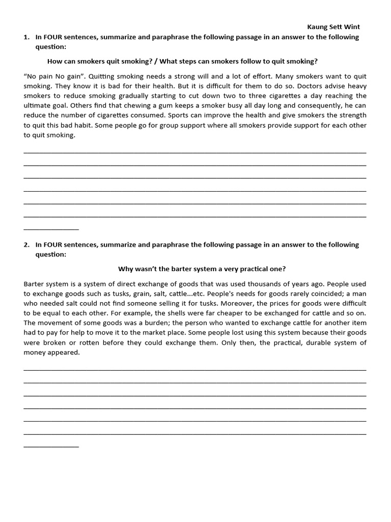 Summary Writing (Worksheets) | PDF | Tobacco Smoking | Addiction