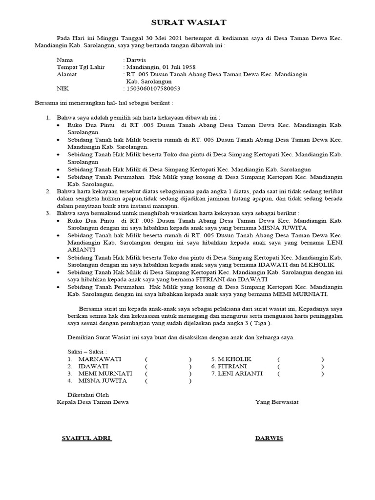 Surat Wasiat | PDF