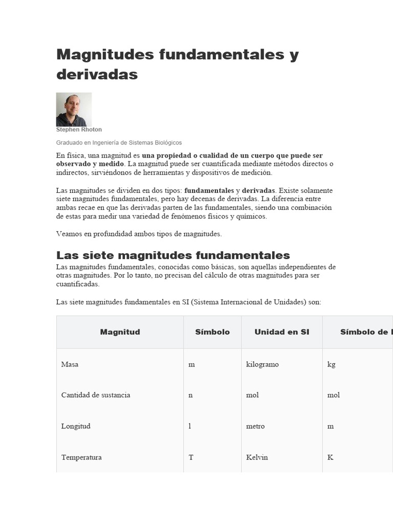 Magnitudes Fundamentales y Derivadas | PDF | Sistema Internacional de ...