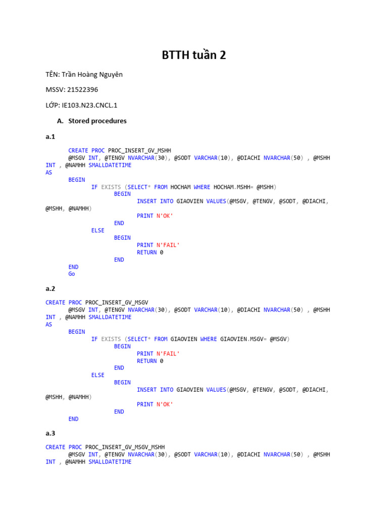 21522396 - Trần Hoàng Nguyên - BTTH2 | PDF | Computer Programming | Databases