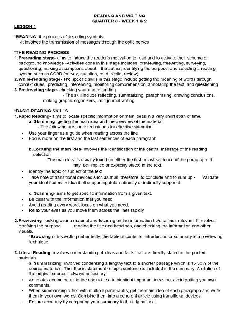 Q3-WEEK 1&2 (Reading and Writing) | Download Free PDF | Computer Keyboard | Speed Reading
