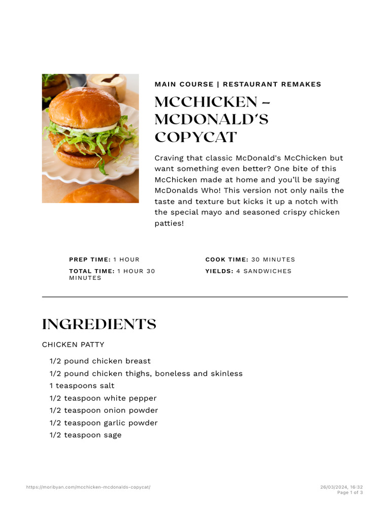 McChicken McDonald's Copycat | PDF | Teaspoon | Batter (Cooking)