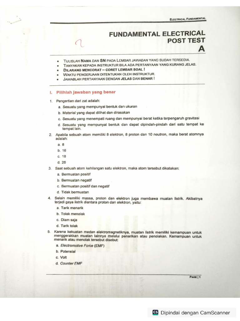 Fundamental Electrical Post Test A | PDF