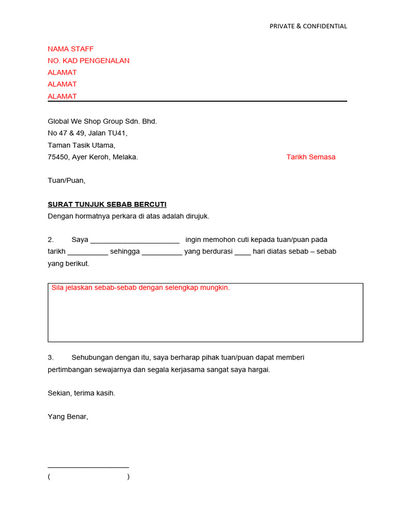 Surat Tunjuk Sebab Bercuti | PDF