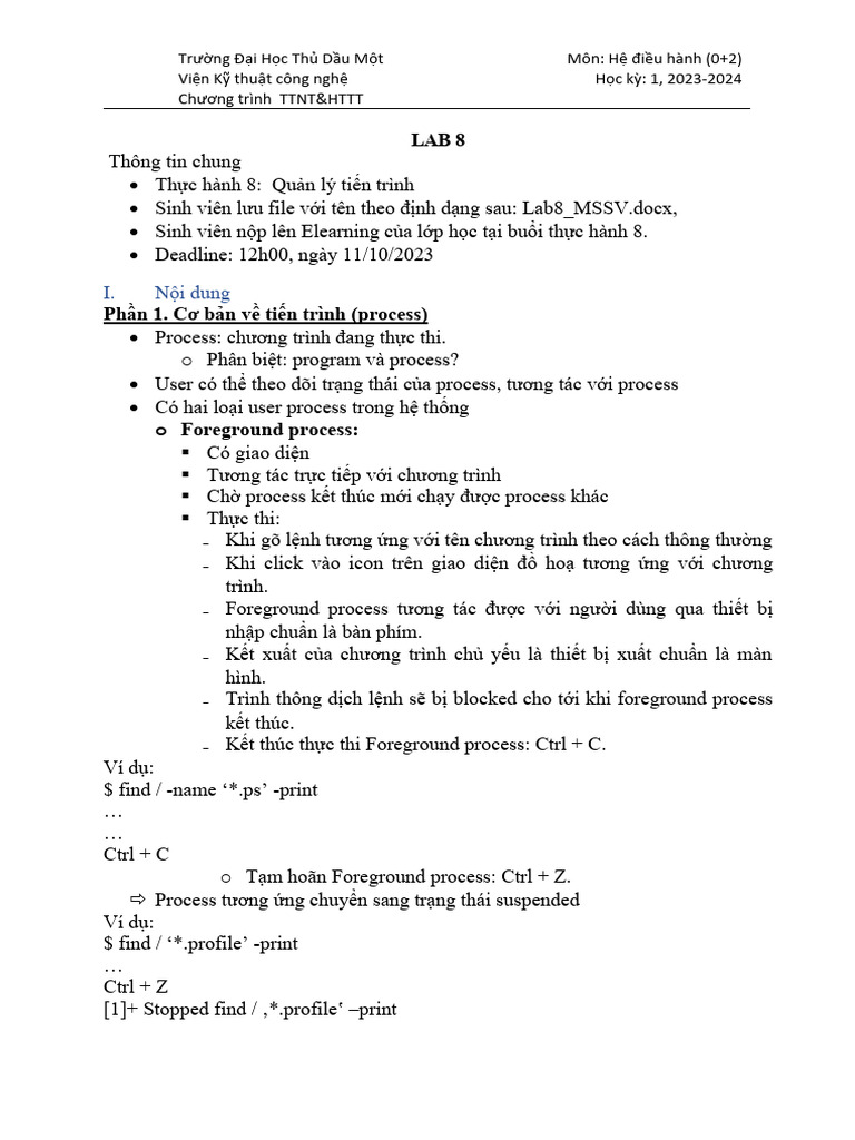 Lab 8 - Quản Lý Tiến Trình | PDF