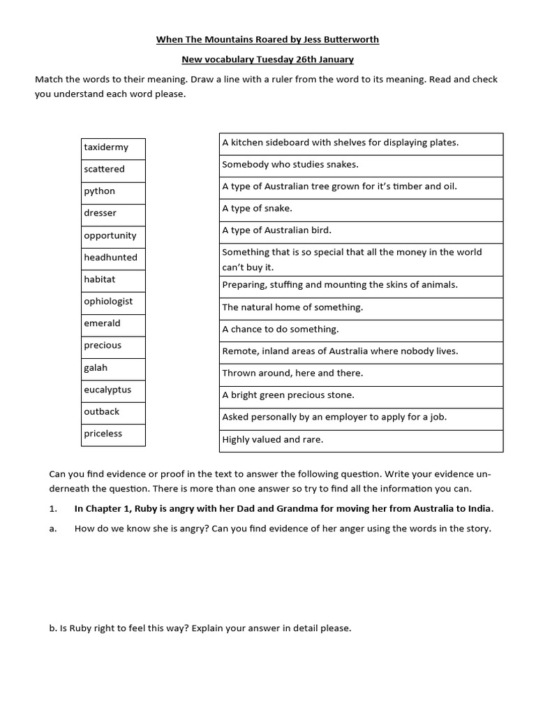 Chapter 1 New Vocabulary When The Mountains Roared 26.1.21 | PDF