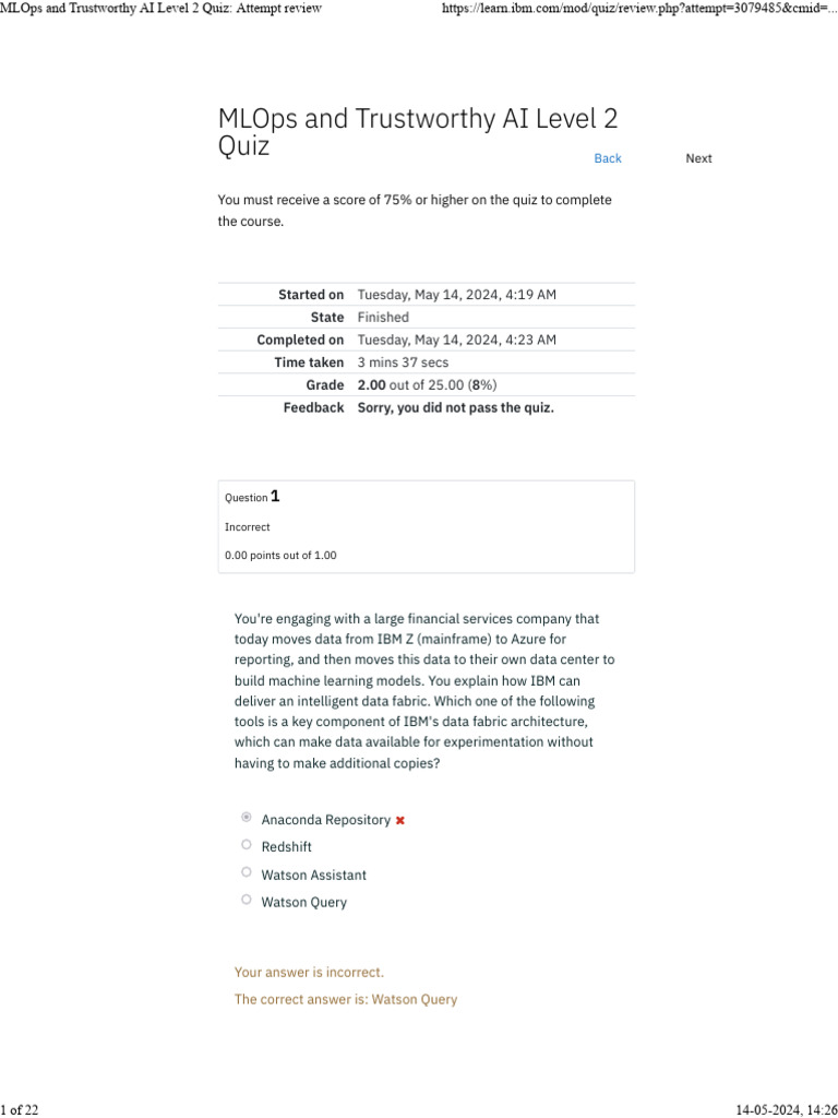 MLOps and Trustworthy AI Level 2 Quiz Attempt Review | PDF | Artificial Intelligence ...