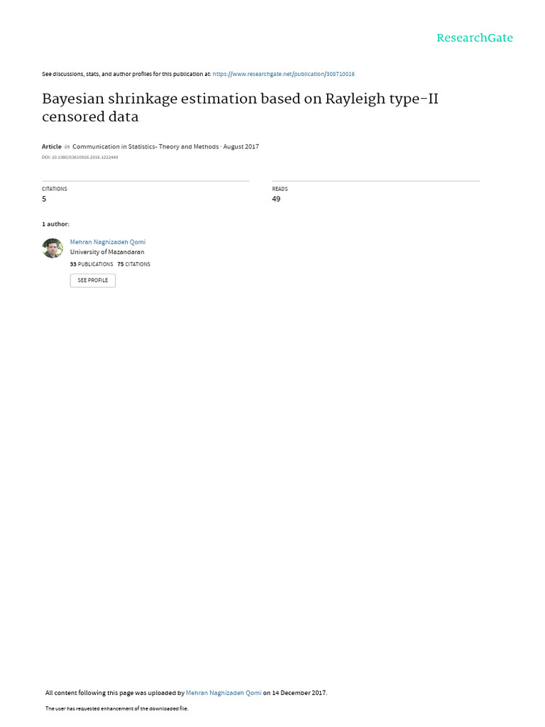Bayesian Shrinkage Estimation Based On Rayleigh type-II Censored Data | PDF | Estimator | Statistics