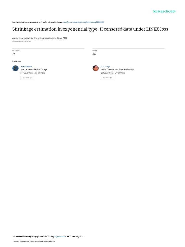 Shrinkage Estimation in Exponential type-II Censored Data Under LINEX Loss | PDF | Estimator ...