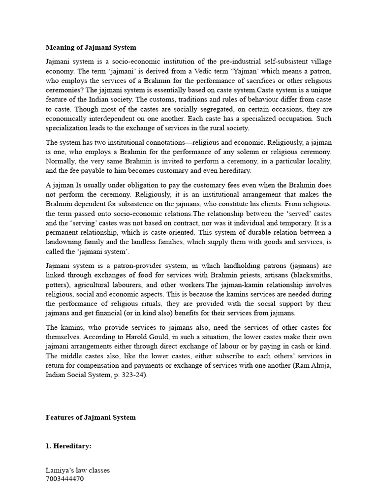 Jajmani System | PDF | Caste