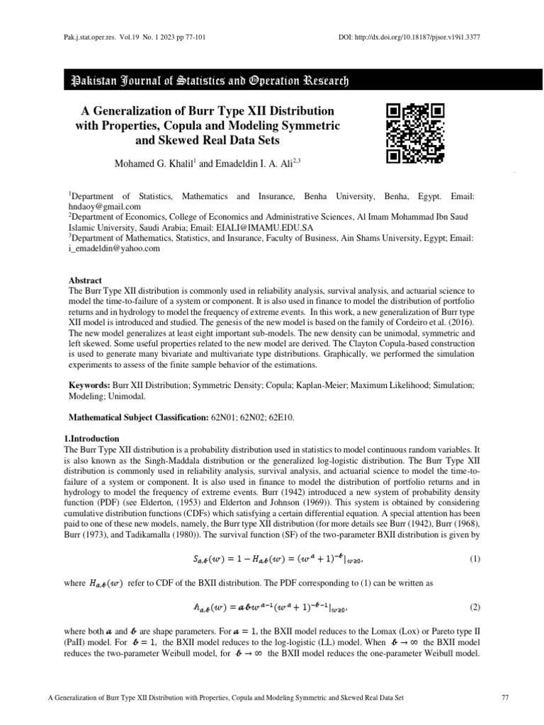 A Generalization of Burr Type XII Distribution With Properties, Copula ...