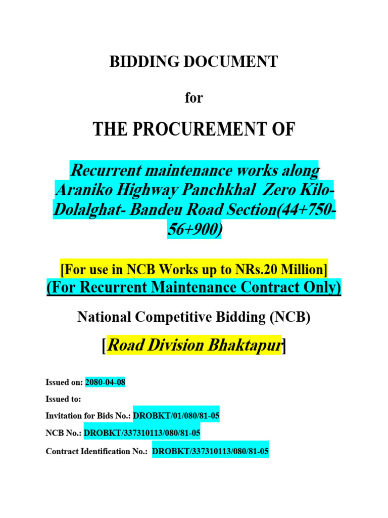 Bid Document Works GoN Uploadable 01 080 81-05 | PDF | Budget | Joint ...