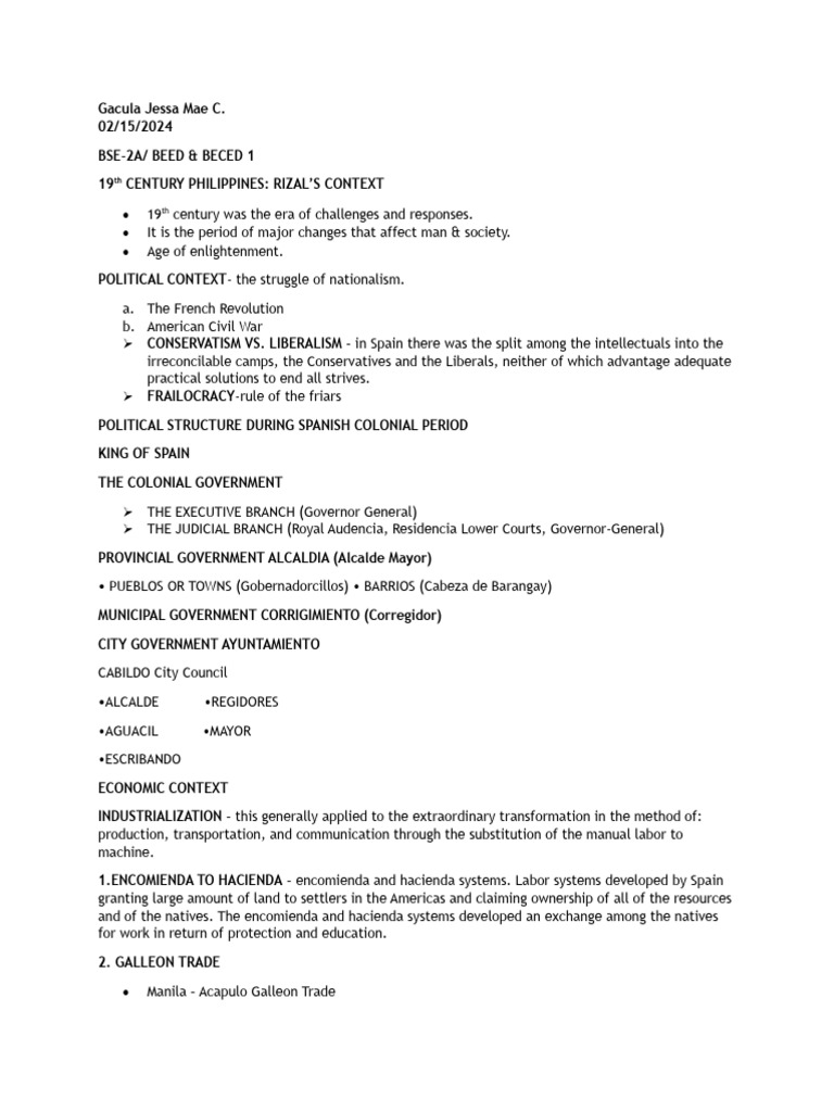 19th Century Philippines Rizal's Context | PDF | Taxes | New Spain