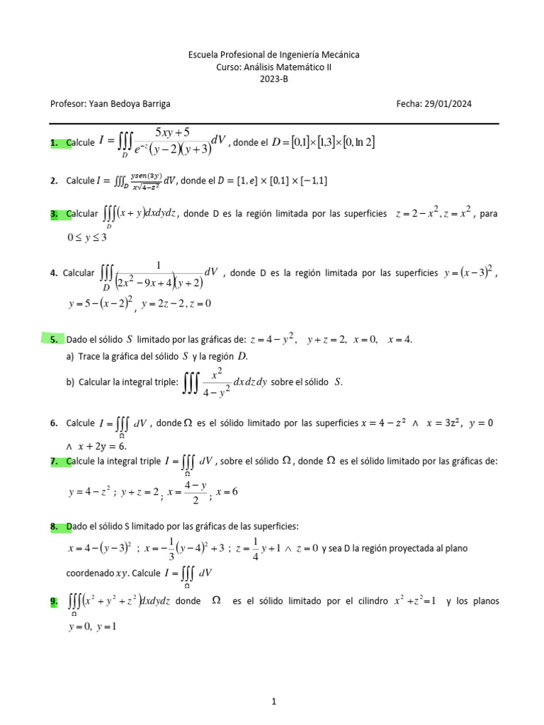 Ejercicios de Integrales Triples Resueltos | PDF | Integral | Matemáticas