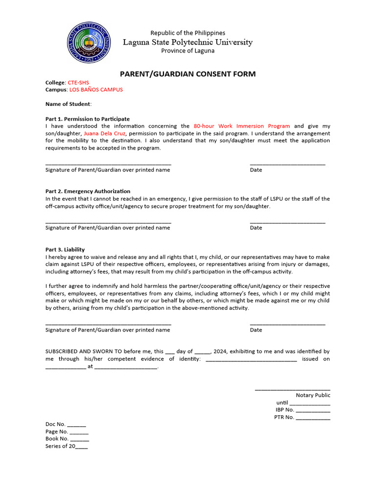 Consent Template | PDF | Common Law | Private Law