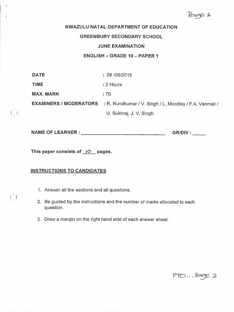 ENG JUNE-2015-P1-QP-and MEMO-1 | PDF