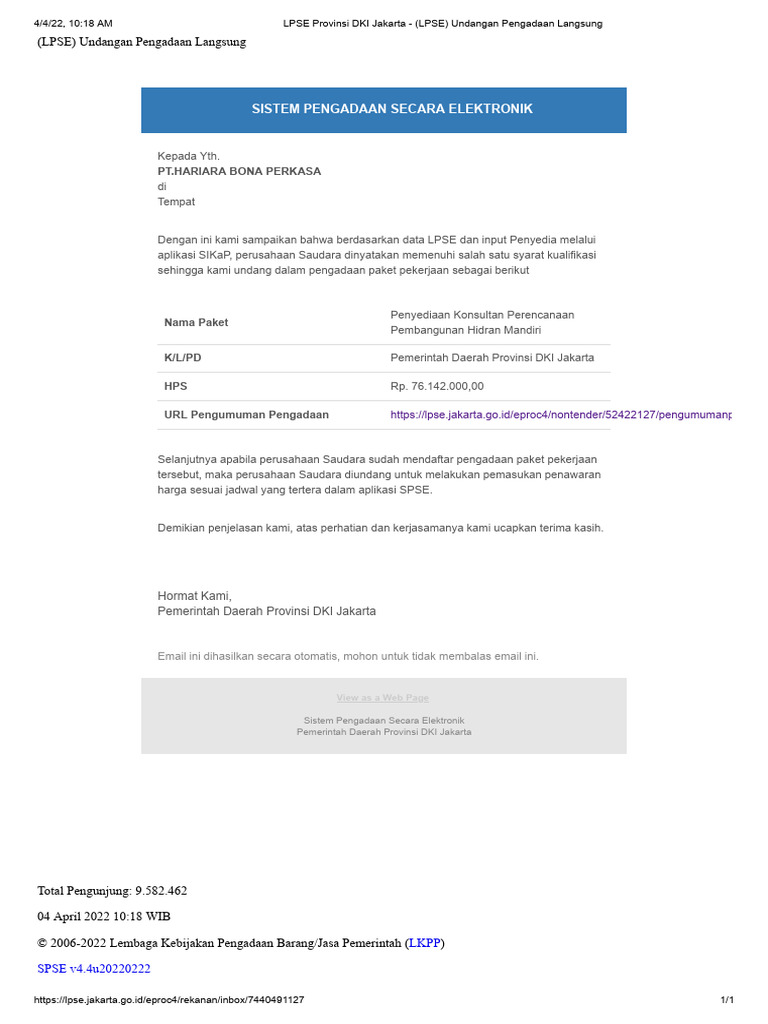 Undangan Pengadaan Hidran Mandiri | PDF