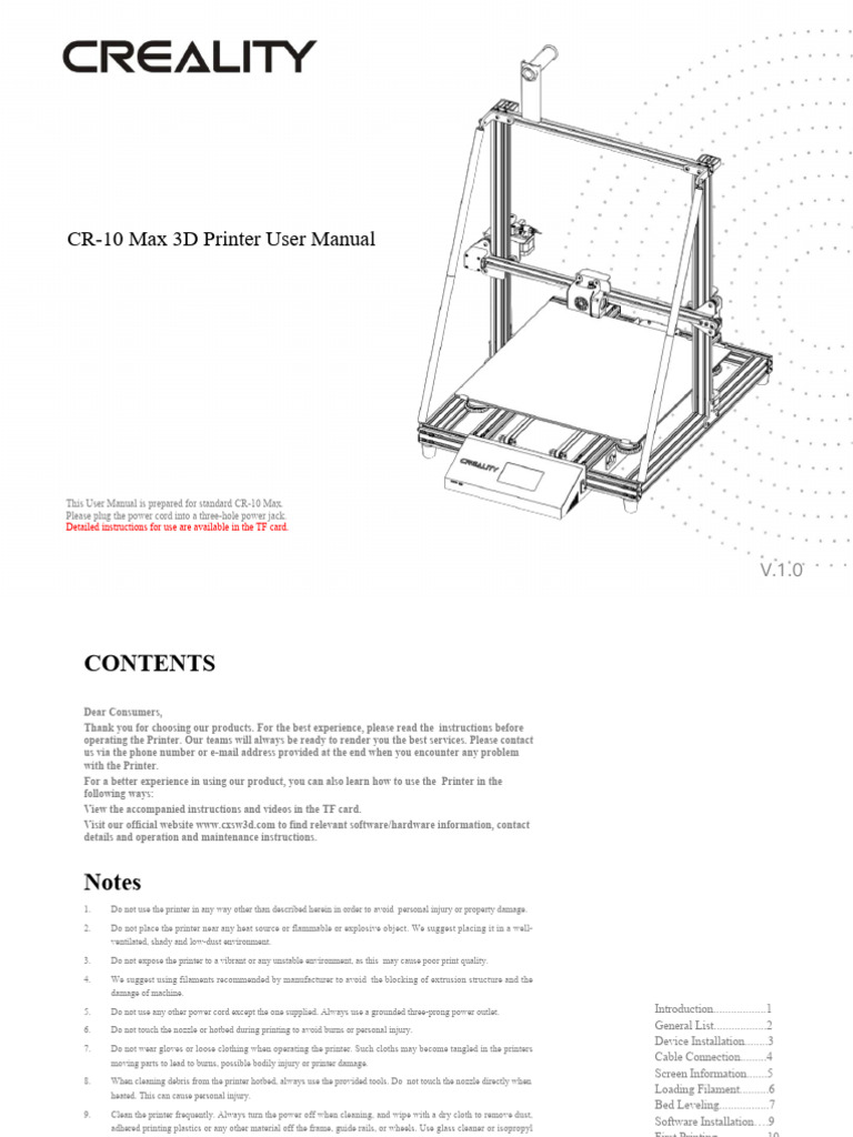 CR-10 Max User Manual and Setup Guide | PDF | Printer (Computing) | Screw