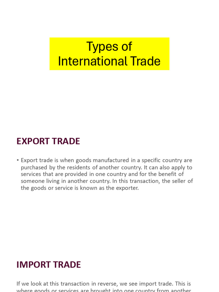 Types of Trade | PDF | Customs | Exports