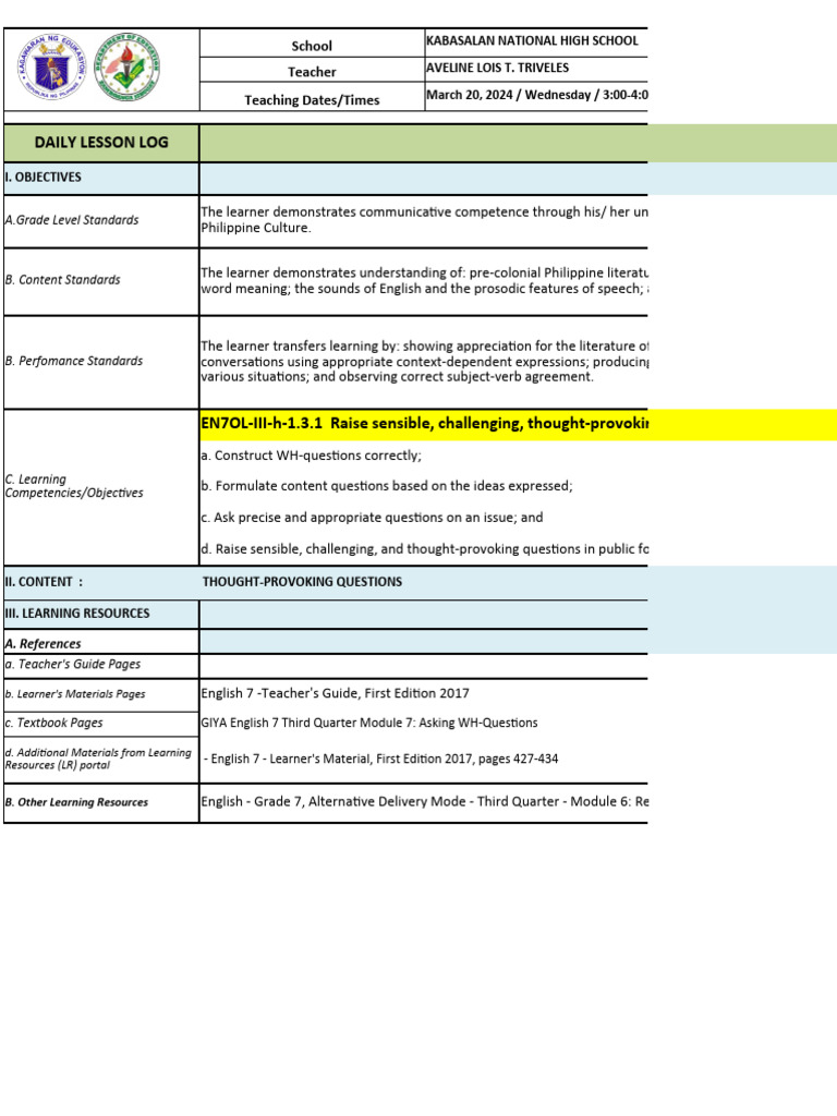 Eng7 Co2 2024 | PDF | Learning | Question