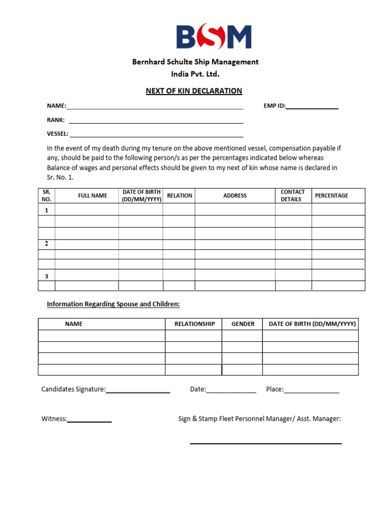 BSM NOK Declaration Form | PDF