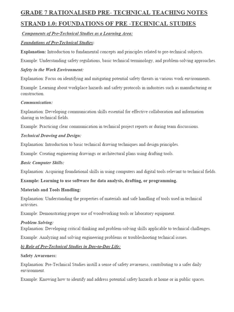 Grade 7 Rationalized Pre Technical Teaching Notes Complete | PDF ...