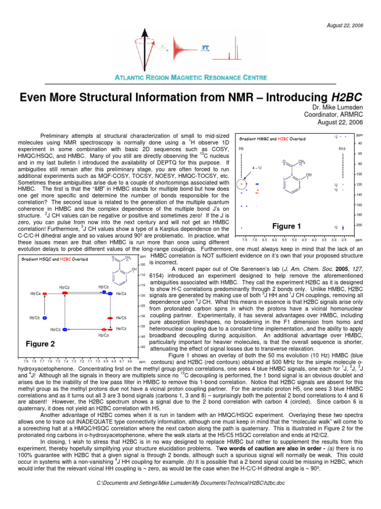 Even More Structural Information From NMR - Introducing H2BC | PDF ...