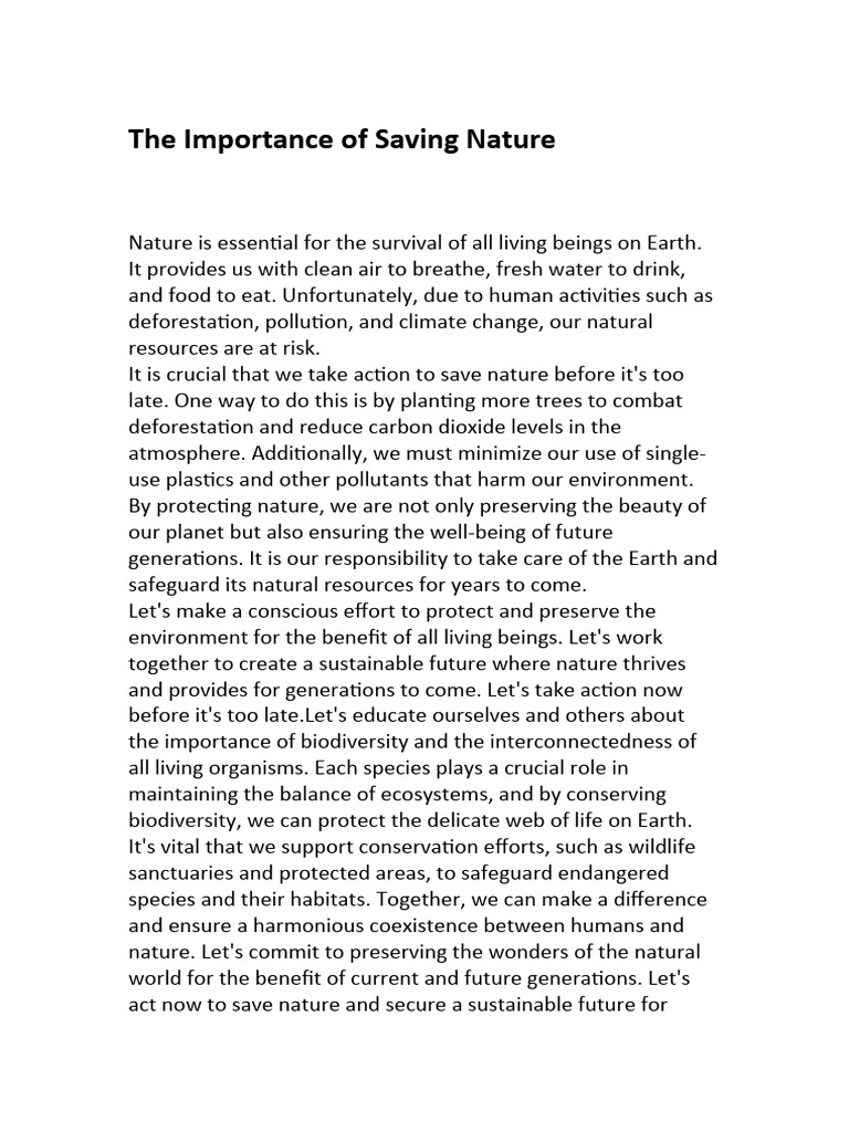 Saving Nature for Future Generations | PDF | Nature | Sustainability