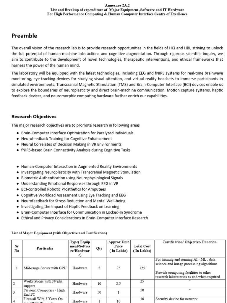 HPC & HCI Centre Equipment Costs | PDF | Virtual Reality | Human ...