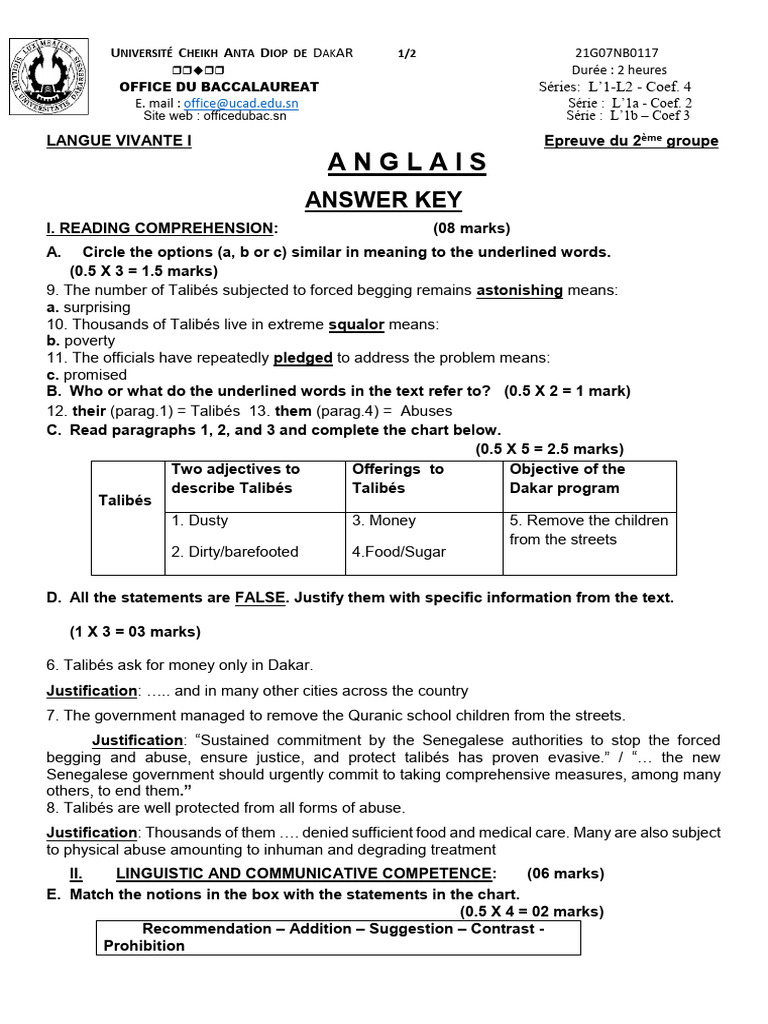 Httpsofficedubac - SNWP contentuploads202108CORRECTION LV1 ANGLAIS 1 PDF | PDF