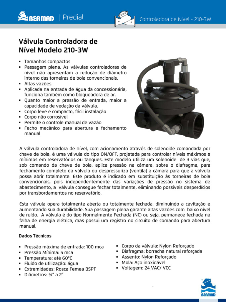 07 Válvula Controladora de Nivel Mod. 210 3W - Ficha Tecnica | PDF ...