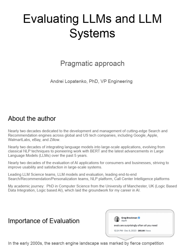 Evaluating LLMs: Principles and Methods | PDF | Computer Science | Computing