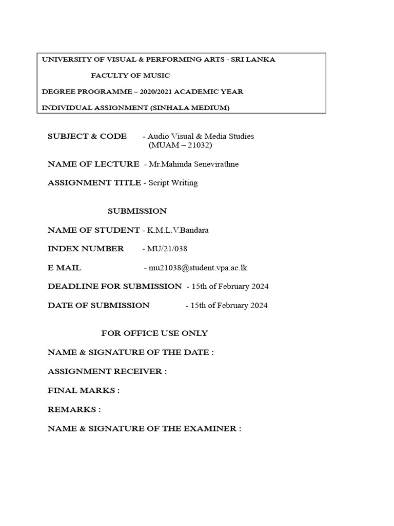 Script Writing Assignment Submission | PDF