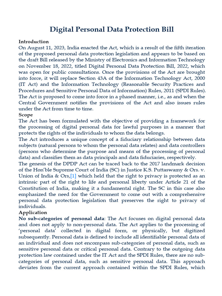 Digital Personal Data Protection Bill | PDF | Bill (Law) | Information