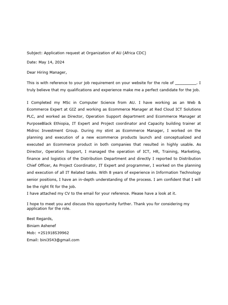Job Application for Ecommerce Manager Role | PDF | Career & Growth ...