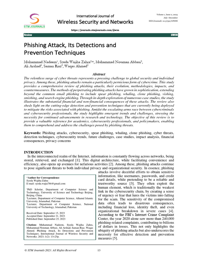 Phishing Attack, Its Detections and Prevention Techniques: Wireless ...