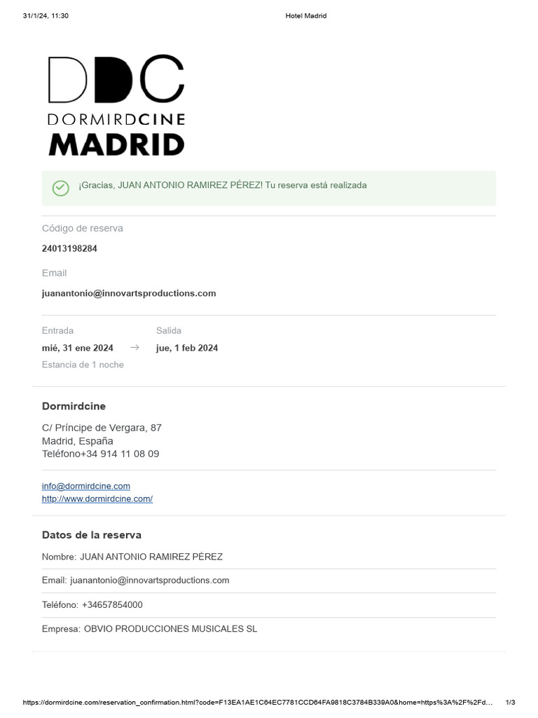 Hotel RESERVA Madrid | PDF