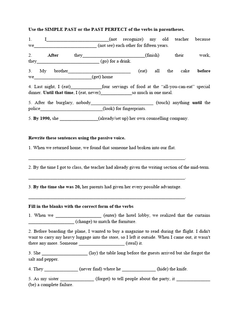 SIMPLE PAST or The PAST PERFECT | PDF | Perfect (Grammar) | Linguistics