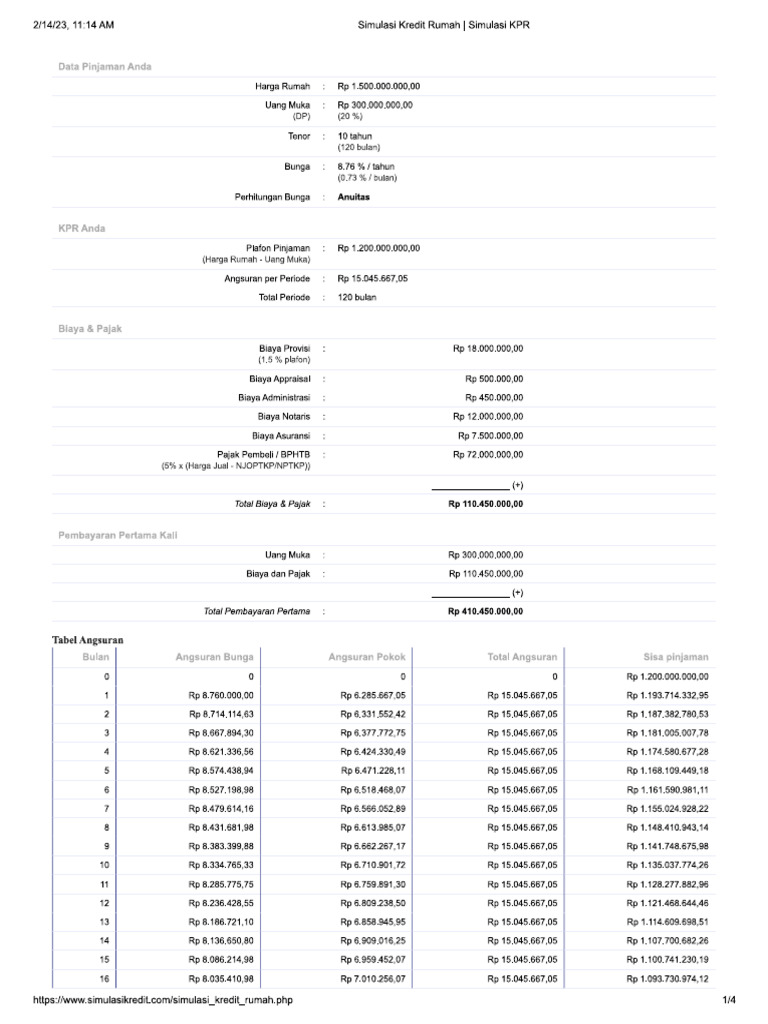 Simulasi KPR Rumah Arcamanik | PDF
