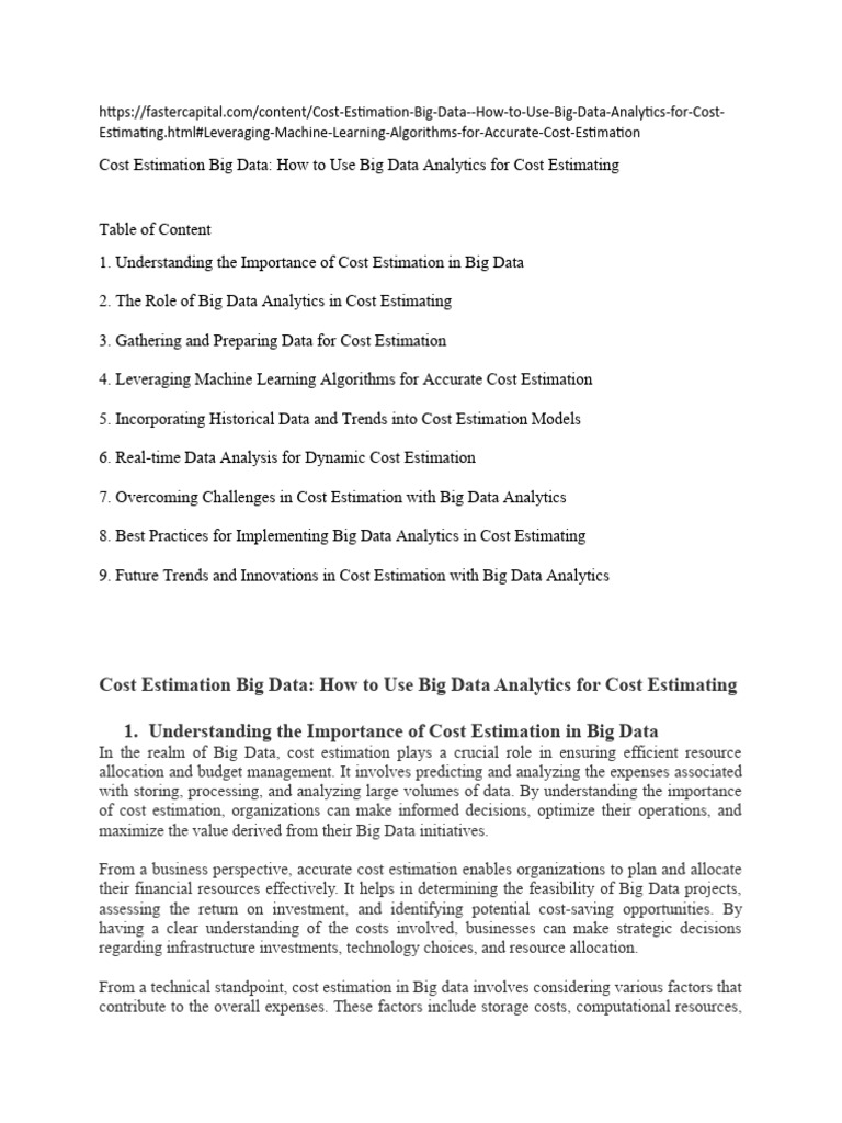 Big Data Cost Estimation Techniques | PDF | Analytics | Data Analysis