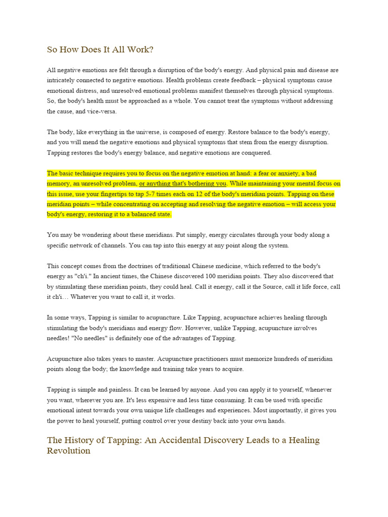 EFT So How Does It All Work | PDF | Emotional Freedom Techniques ...