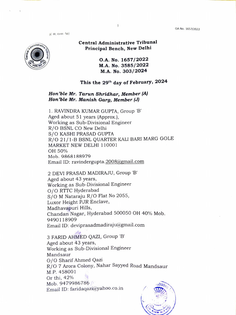 Signed Copy of CAT Delhi Judgement On PWBD Reservation 29 Feb 24 | PDF ...